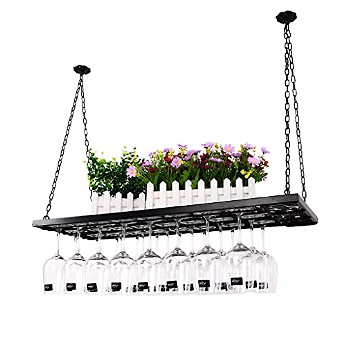 LAJUU Wine Racks,Ceiling Industrial Hanging Wine Glass Racks Stemware Holder Adjustable Height Decoration Shelf