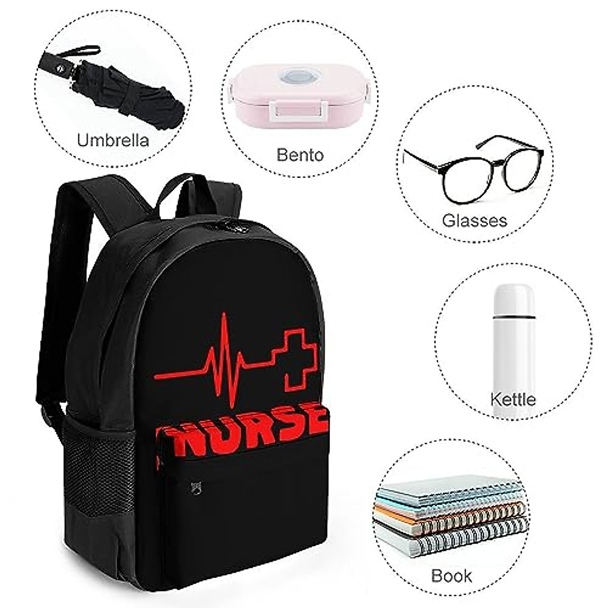 Nurse Heartbeat Red Cross Laptop Backpack for Men Women Shoulder Bag Business Work Bag Travel Casual Daypacks