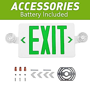 OSTEK Green LED Exit Sign with Emergency Lights, Two LED Adjustable Head Emergency Exit Lights with Battery Backup, Dual LED Lamp ABS Fire Resistance UL-Listed 120-277V (1)
