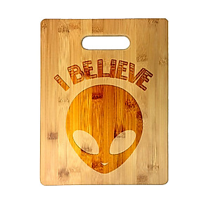 I Believe Alien Extraterrestrial Space Exploration Galaxy Design Laser Engraved Bamboo Cutting Board - Wedding, Housewarming, Anniversary, Birthday, Christmas, Gift