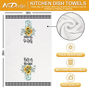 AnyDesign Summer Sunflower Kitchen Towel Buffalo Plaids Dish Cloths Floral Dish Towel Home Hand Towels Sweet Hand Drying Tea Towel for Seasonal Holiday Cooking Baking Cleaning Wiping, 18 x 28 In, 2Pcs
