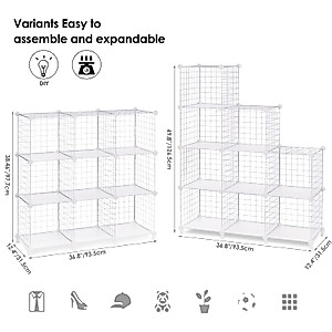 ANWBROAD Wire Cube Storage Organizer 9 Cube Metal Grids Shelves Storage Bins Shelving Stackable Modular Bookshelf Shelf Cubbies Unit Closet Cabinet for Living Room Office White LWT009T