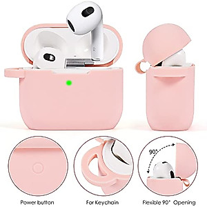 Case for Airpods 3 - VISOOM Pink Airpods 3rd Cases 2021 Silicone for iPod 3 Earbuds Case Cover Women Wireless Charging Case with Accessories Girl Bling Keychain for Apple Ear Buds 3rd Generation