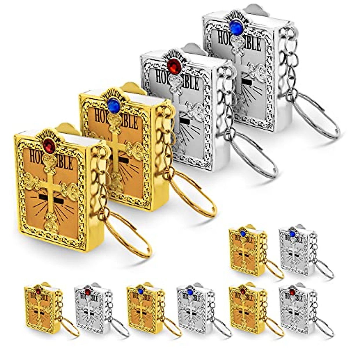 Prasacco 12 Pcs Bible Keychains, Mini Bible Miniature Holy Bible Jesus Keychain Religious Keyrings Gifts