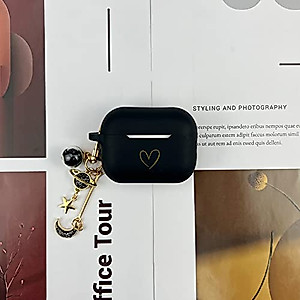 AIIEKZ Compatible with AirPods Pro 2 Case Cover 2022, Soft Silicone Case with Gold Heart Pattern for AirPods Pro 2nd Generation Case with Dream Diamond Planet Moon Keychain (Deep Black)