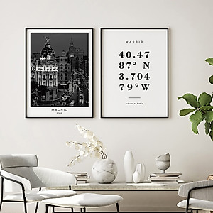 Dear Mapper Madrid Spain View Abstract Road Modern Map Art Minimalist Painting Black and White Canvas Line Art Print Poster Art Print Poster Home Decor (Set of 3 Unframed) (12x16inch)