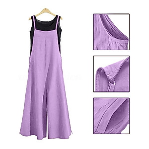 YESNO Women Casual Loose Boyfriend Bib Pants Summer Wide Leg Cotton Jumpsuits Rompers with Pockets (XL PZZTYP2 Light Purple)