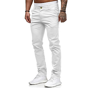 HUNGSON Men Skinny Slim Fit Casual Jeans Dyeing Stretch Straight Fashion Denim Pants(White,38)