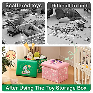 BRIAN & DANY Toy Storage Box, Kids Toy Storage Bins with Lids, Toy Chest Organizer for Room, 16.7x12.4x12.4 Cube (Green Dinosaur)