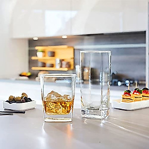 Collins Everyday Drinking Glasses Set of 16 Drinkware Kitchen Glasses for Cocktail, Iced Coffee, Beer, Ice Tea, Wine, Whiskey, Water, 8 Tall Highball Glass Cups & 8 Short Old Fashioned Drinking Glass