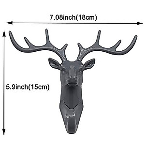 Maydahui 3PCS Deer Head Wall Hook Antler Hanger Animal Shaped Key Coat Hat Hooks Plastic Home Decoration Black White Grey Heavy Duty for Living Room Bedroom Bathroom