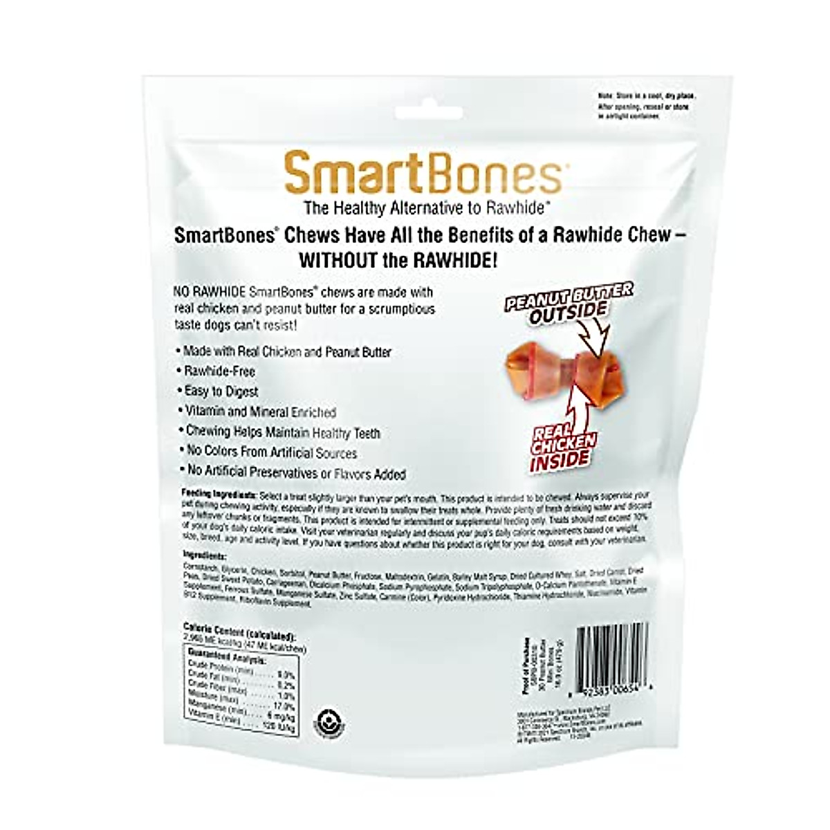 SmartBones with Peanut Butter Mini Chews 30 Count, Rawhide-Free Chews for Dogs, No Artificial Preservatives or Flavors Added, 16.9 OZ (SBPB-00310)