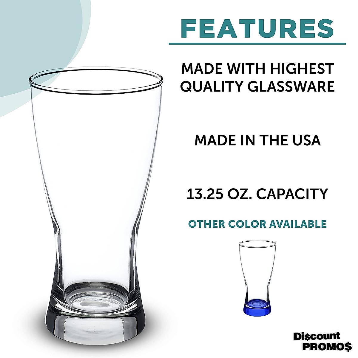 DISCOUNT PROMOS Pilsner Glasses 13.25 oz. Set of 12, Bulk Pack - Made in the USA, Perfect for Hotels, Restaurants, Bars and Even Party Favors - Clear