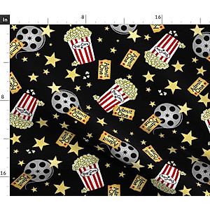 Spoonflower Fabric - VIP Night Theater Popcorn Black Yellow Stars Red Gold Novelty Printed on Petal Signature Cotton Fabric Fat Quarter - Sewing Quilting Apparel Crafts Decor