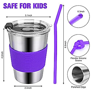 Wownnic Kids Cups with Lid and Straw- 6 Packs 12Oz Stainless Steel Cups for Kids– Leakproof Closed Buckles Kids Tumblers– Comfortable and Safe Sippy Cups- Spill Proof Toddler Cups