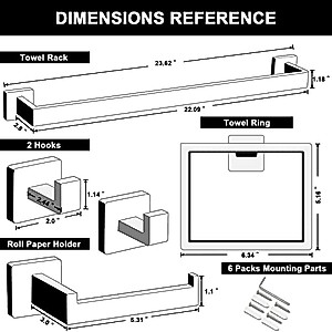 EWFEN Bathroom Hardware Accessories Set 5 Pieces Matte Black Towel Bar Set Wall Mounted, Stainless Steel, 23.6-Inch