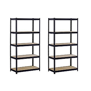 EDSAL UR245AZ-BLK Steel Storage Rack, 5 Adjustable Shelves, 4000 lb. Capacity, 72" Height x 48" Width x 24" Depth, Black (Pack of 2)
