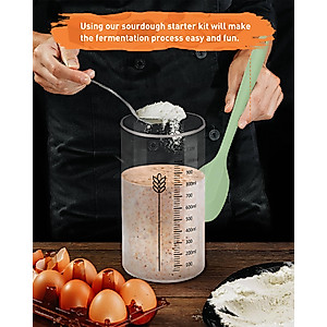 Dangyuxia Sourdough Starter Jar Kit 39 oz Sourdough Starter Jar Sourdough Starter Kit with Thermometer, Sourdough Jar Silicone Spatula, Cloth Cover & Bamboo Lid, for Sourdough Bread Baking Supplie