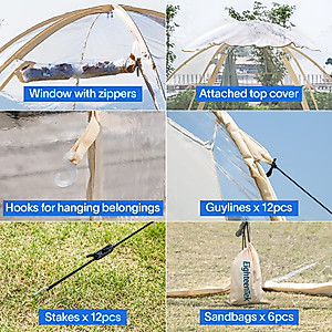 EighteenTek Sports Tent Screen House Room Greenhouse Camping Tent Canopy Gazebos 4-6 Person for Patios Large Oversize Weatherproof Pod Pop Up Tent, Cold Protection Beige 10’x10’