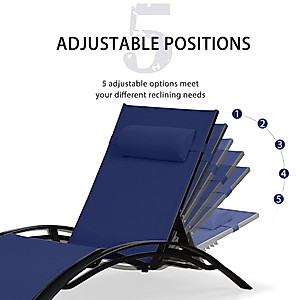 PURPLE LEAF Patio Oversized Chaise Lounge Chair Set with Side Table Pool Adjustable Recliner Chairs for Outside Beach Outdoor Sunbathing Tanning Poolside Lounger Chair