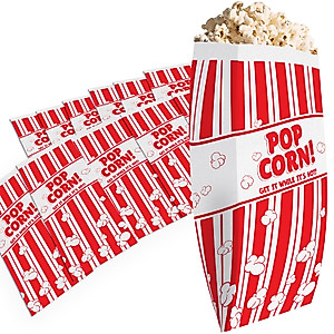 Retro, Grease Resistant Popcorn Bags 25 Pack. Single Serving 1oz Paper Sleeves in Nostalgic Red/White Design Movie Theme Party and Old Fashioned Carnivals & Fundraisers Old School Supplies