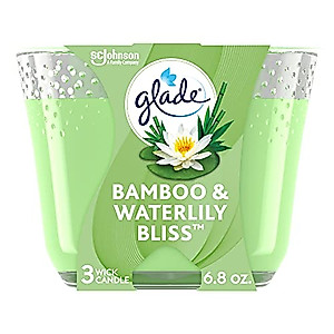 Glade Candle Bamboo & Waterlily Bliss, Fragrance Candle Infused with Essential Oils, Air Freshener Candle, 3-Wick Candle, 6.8 Oz