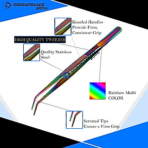 Multi Color Titanium Rainbow Stainless Steel Tweezers, with Curved Serrated Tip Multipurpose Tweezers Sewing Machine Tweezers Forceps for Craft Repairing
