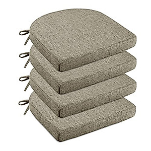 LOVTEX Chair Cushions for Dining Chairs 4 Pack - Memory Foam Chair Pads with Ties and Non-Slip Backing - Seat Cushion for Kitchen Chair 16"X16"X2", Khaki