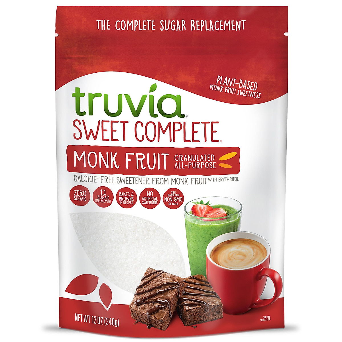 Truvia Sweet Complete Granulated All-Purpose Calorie-Free Sweetener from the Monk Fruit, 12 oz Monkfruit Bag (Pack of 1)