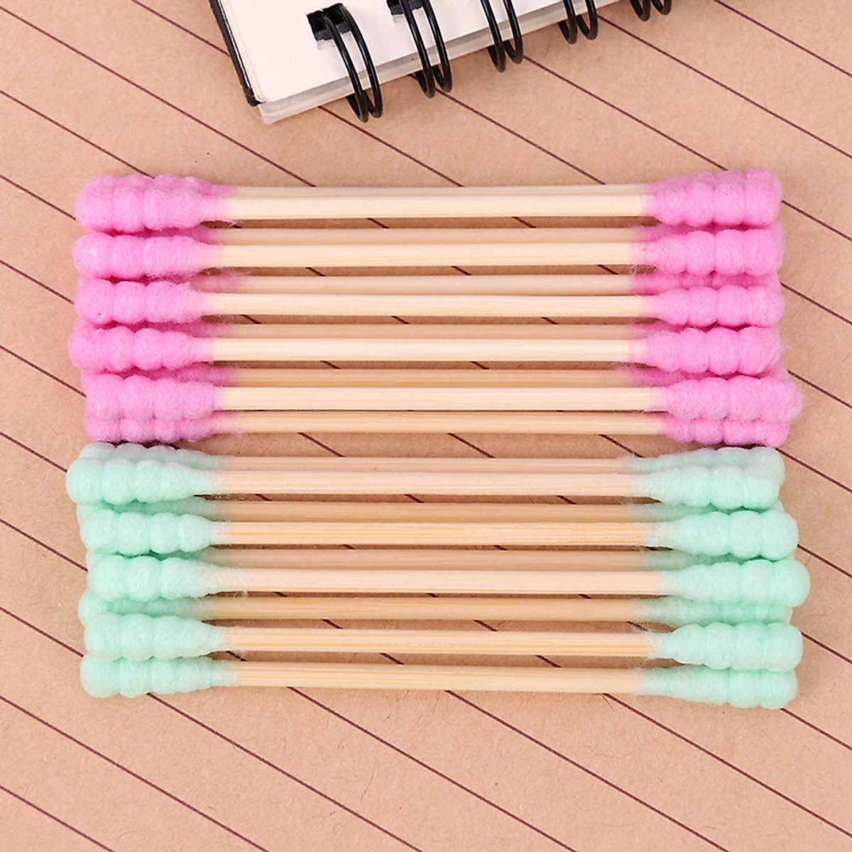 AKOAK 100 Pcs/set Colorful Double Head Spiral Cotton Swabs, Ear Picking Cotton Swabs, Makeup Remover Sanitary Swabs (Green)
