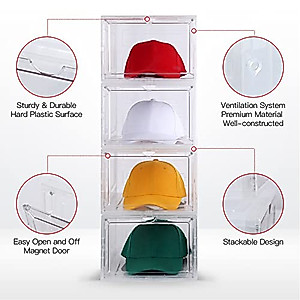 Hat Organizer Box for Baseball Caps (3 Pack) - Transparent Hat Display, Stackable Dust Hat Rack with Magnetic Door, Easy to assemble stylish hat stand for stylish hat display（transparent）
