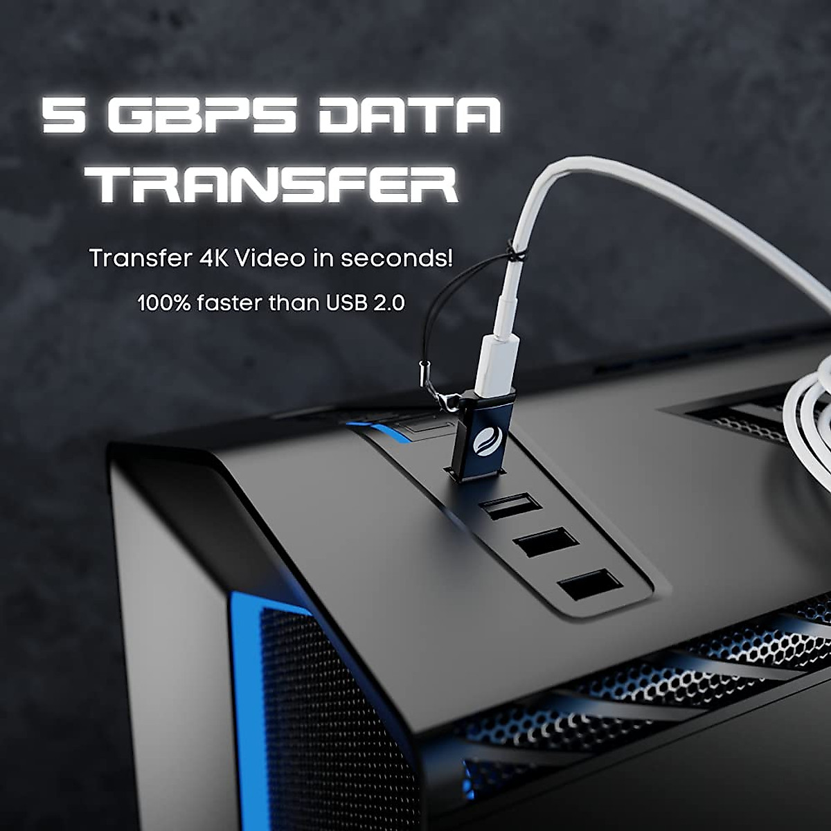 Futurizta Tech USB 3.1 Gen 1 Premium Type-C Female to USB-A Male Adapter, Support 5Gbps Data Transfer, QC3.0 Fast Charging, Military Grade Aluminium Alloy with Ergonomic Lanyard/Rope for Type-C Cable