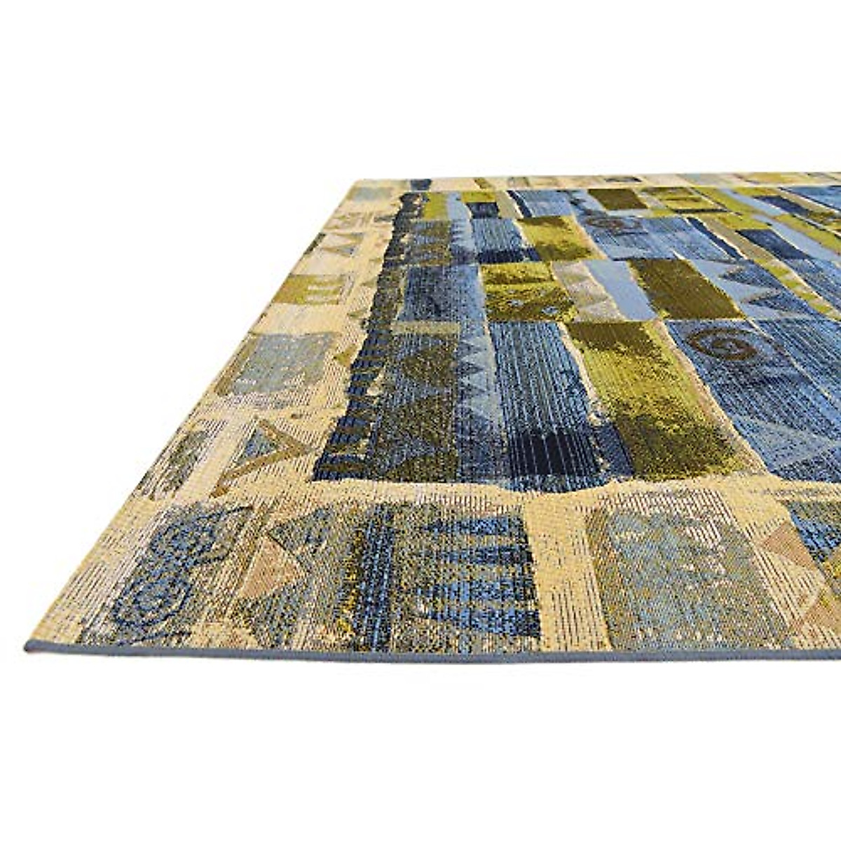 Unique Loom Outdoor Modern Collection Area Rug - Glyph (8' x 11' 4" Rectangle, Blue/ Beige)