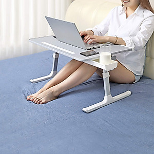 NEARPOW XXL Bed Table Desk for Laptop and Writing, Adjustable Computer Tray Laptop Stand for Bed or Sofa with Anti-slip Leather, Removable Stopper, Book Stand and Drawer - Gray