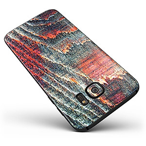 Design Skinz Design Skinz Grungy Orange and Teal Dyed Wood Surface Full-Body Wrap Decal Skin-Kit for The Galaxy S9 Plus