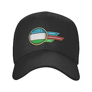 Dazii Polyester Baseball Cap Uzbekistan Happy Independence Day Hat Lightweight Breathable Sport Hat Quick-Drying Sun Protection Cap Adjustable Strap Cap Black