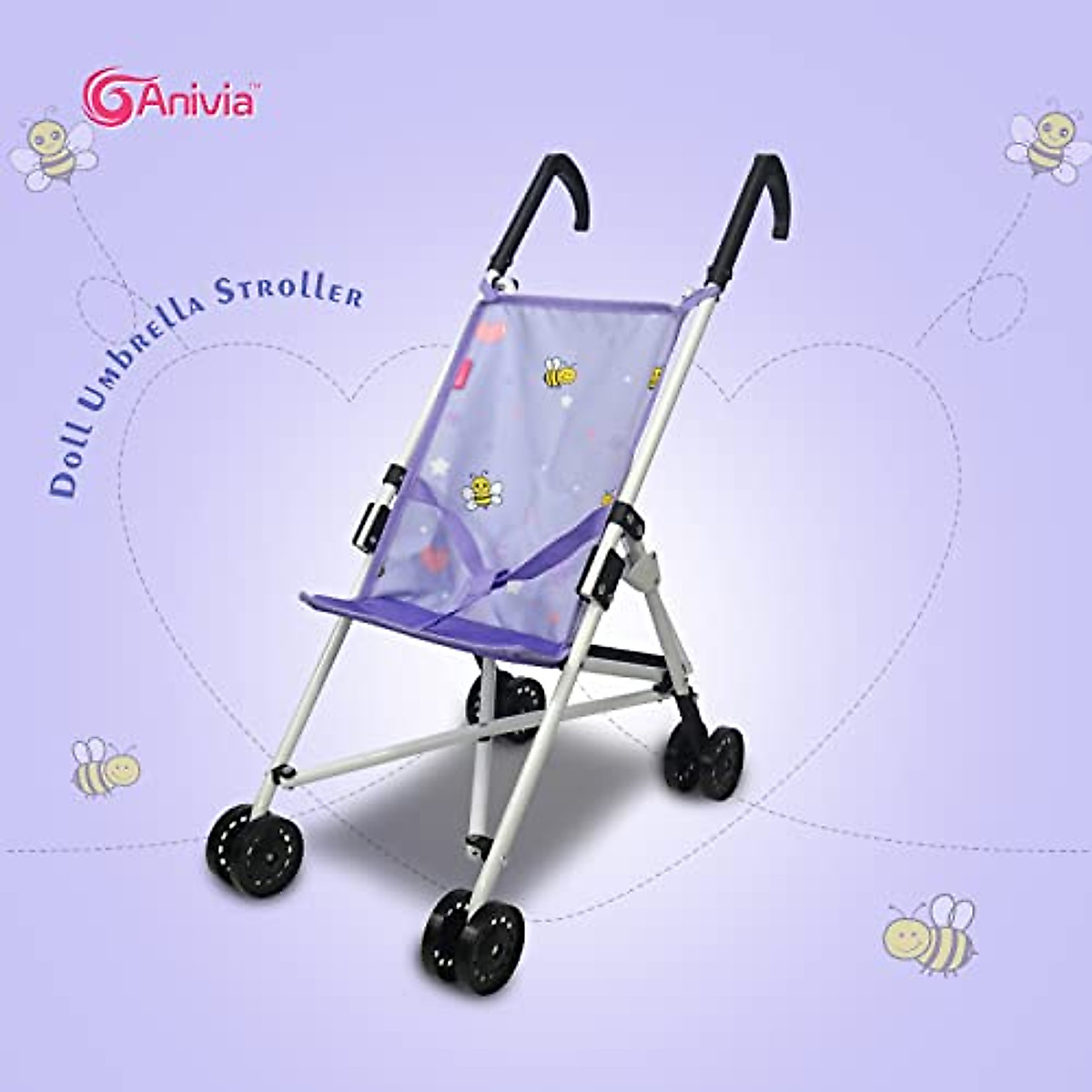 Anivia Baby Doll Collection Doll Stroller Heart Design Gifts for Toddlers and Girls Foldable Doll Stroller