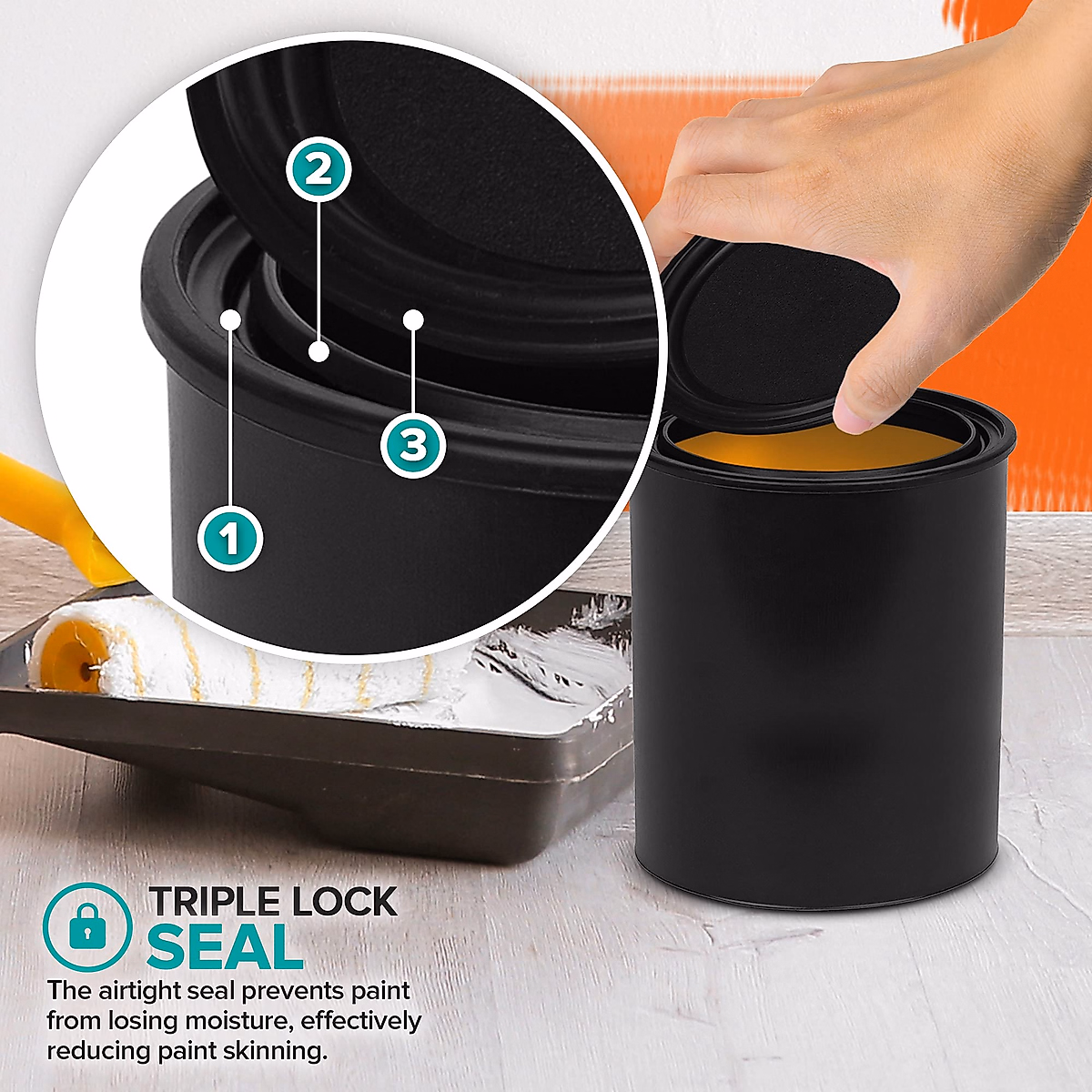 1-Quart Plastic Paint Bucket (6 Pack) - Triple Lock Airtight Seal - Minimizes Skimming - Rust Proof - Odor & Chemical Resistant - 32 Fl Oz All-Plastic Paint Can with Snap On Lid - Stock Your Home