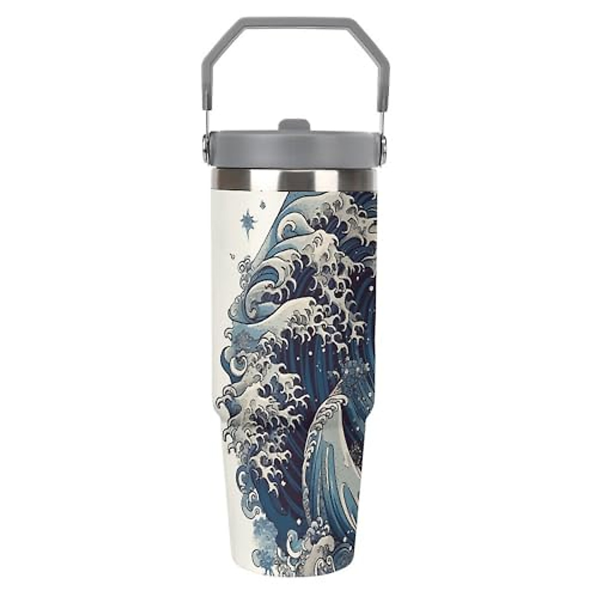 SYJTGDE Large Capacity Car Cup Blue Wave Style Fashionable Upgrade Car Cup Advanced And Beautiful Travel Cup
