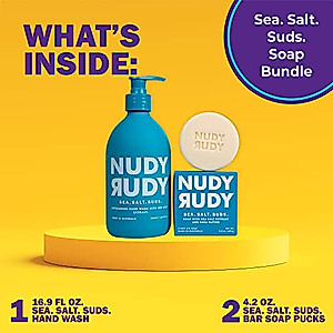 Nudy Rudy - Sea. Salt. Suds. - Liquid Hand Wash + 2 Bar Soap Bundle - Organic Shea Butter - Sea Salt - Non-Greasy - Hand Soap - Body Wash - Skin Care - Men & Women - 16.9 fl oz & 4.2 oz - 3 Pack