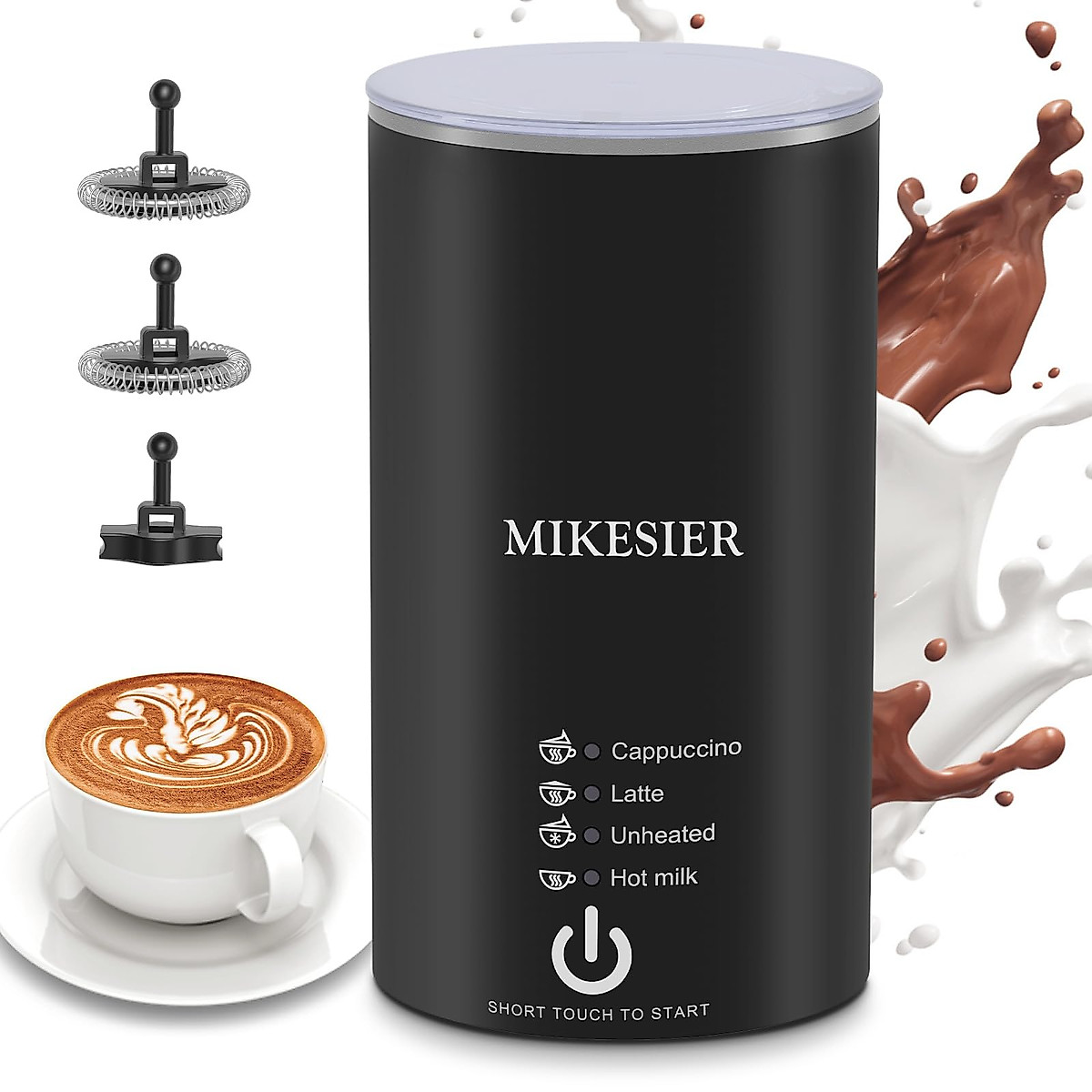 Milk Frother, 4 in 1 Electric Milk Frother and Steamer, Stainless Steel Automatic Hot and Cold Foam Maker with Temperature Control for Coffee, Latte, Hot Chocolate, Cappuccinos, Macchiato, Black