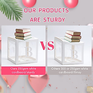 Keencopper Baby Boxes with 12 Letters for Baby Shower, Baby Shower Decorations for Boy Or Girl, 4 Pcs Transparent Balloon Boxes Clear Blocks for 1st Birthday, Gender Reveal Party Supplies Background