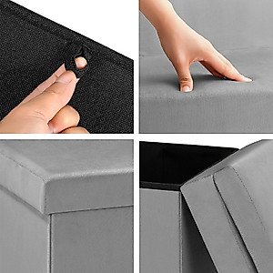 B FSOBEIIALEO Velvet Storage Ottoman with Seat Back, Footstool Shoes Bench Folding Chair, Room Organizer Cube Box (Teal, Large)