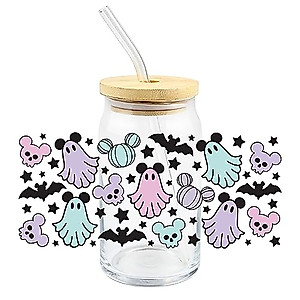 10 Sheets Halloween UV DTF Transfer Sticker 3D Cups Wraps Stickers for 16oz Libbey Glass Mug Waterproof Rub on Transfers Decal for Crafts