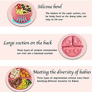 MAXTIL 8 Pcs Baby LED Weaning Supplies, Silicone Baby Feeding Set Silicone Suction Plates For Baby And Baby Bowl with Straw and Lid Baby Feeding Supplies Set