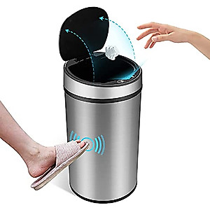 TekMango 8L Smart Touchless Sensor Trashcan for Home Kitchen Bedroom Living Room, 2 Gal Automatic Trash can for Office Hotel Restaurant Resort, Stainless Steel Infrared Motion Trash Can-Silver