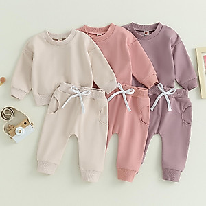 MAYUMMPY Baby Boys Girl Solid Outfit Long Sleeve Crewneck Oversized Sweatshirt Sweatpants Pants Set Fall Winter Clothes (Purple, 18-24 Months)