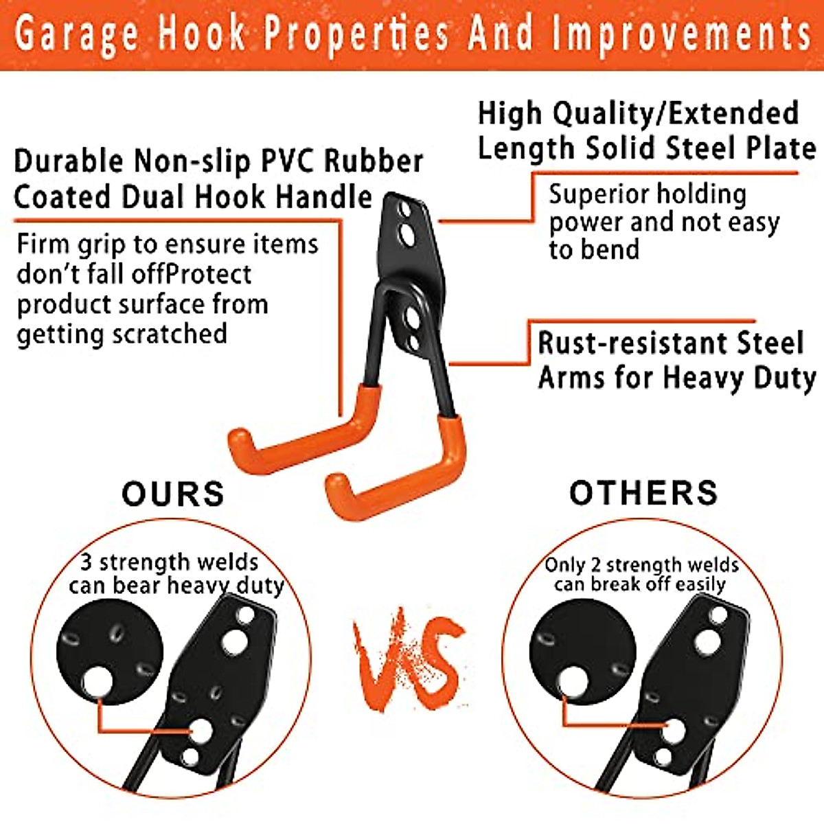 KOFANI Garage Hooks, 16 Pack Steel Heavy Duty Garage Storage Hooks with Anti-Slip Coating, Utility Garage Wall Mount Hooks for Hanging Bike, Ladder and Garden Tools