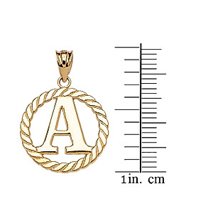 High Polish 14k Yellow Gold Roped Circle "A" Initial Charm Pendant