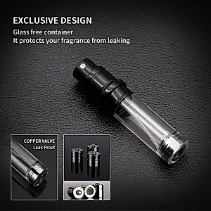 Travel Refillable Perfume Bottle, Mini Portable Perfume Empty Atomizer with Fine Spray Pump, Leaking Proof Perfume Container for Women & Men, 5ml (Black)